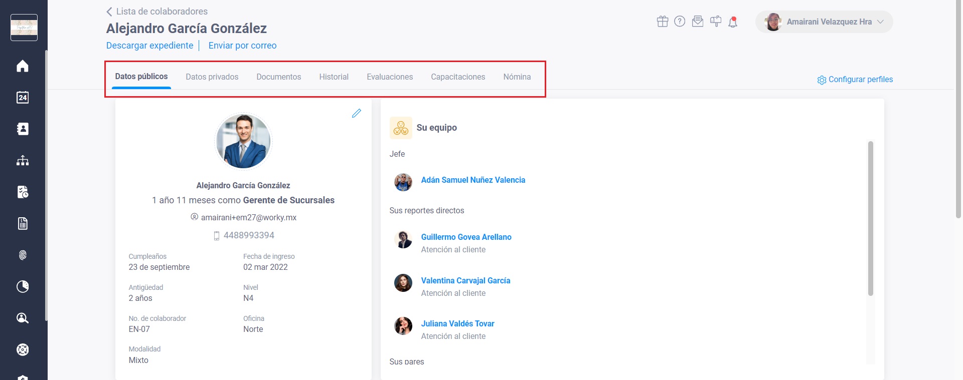 ¿Qué información puedo ver en el perfil del colaborador? – Worky