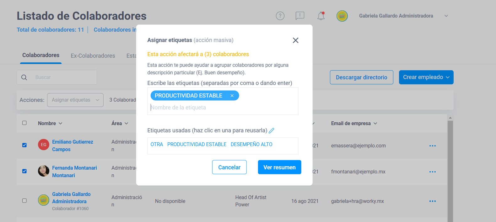 ¿Cómo asignar Área, Jefe, y Etiquetas a un Colaborador? – Worky